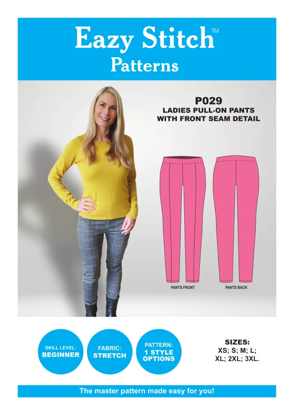 P029-PDF ~ LADIES PULL-ON PANTS WITH FRONT SEAM DETAIL – Eazy Stitch